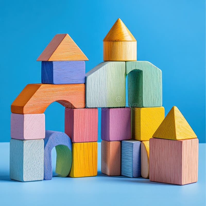 Colorful Wooden Building Blocks Create a Castle Structure Stock ...