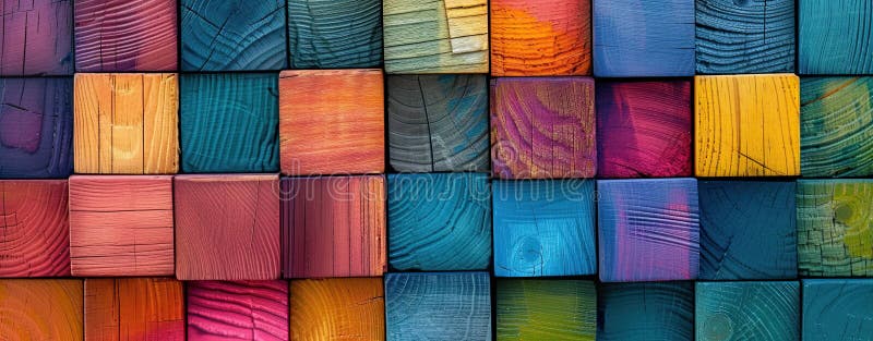 Colorful Wooden Cube Arrangement Rainbow Pattern Decorates Panel ...