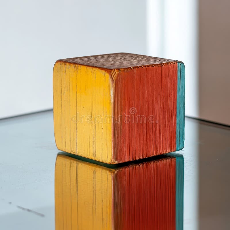 Colorful Wooden Cubes on the Glass Table with Reflection and Shadows ...