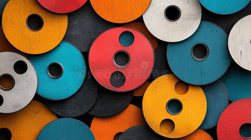Colorful Wooden Discs Stacked Together on a Textured Surface Stock ...
