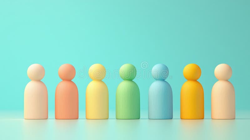Colorful Wooden Figures Representing People in Row, Symbolizing Unity ...