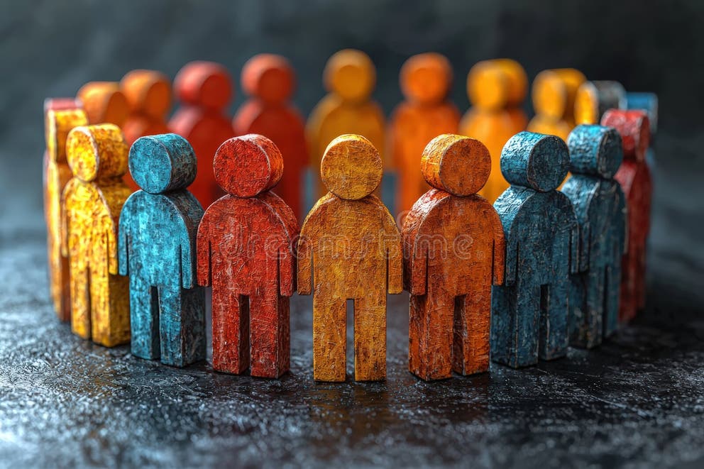 Colorful Wooden Figures Representing Teamwork and Collaboration in ...