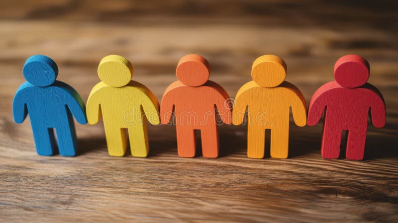 Colorful Wooden Figures Representing Teamwork and Collaboration on a ...