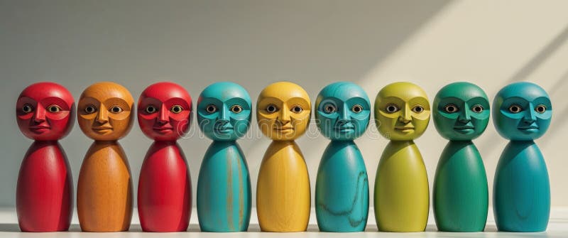 Colorful Wooden Figures Stand Together Row Stock Photos - Free ...