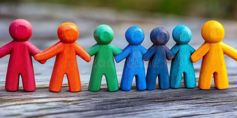 Diverse Wooden Figures Holding Hands: Unity and Inclusion Concept Stock ...