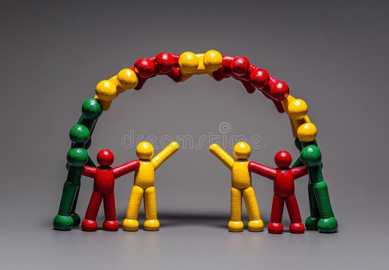 Colorful Wooden Figures Teamwork Arch Bridge High Quality Image Stock ...