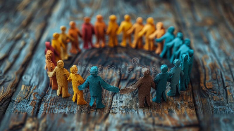 Colorful Wooden Figurines in a Circle on Rustic Wood, Unity and ...