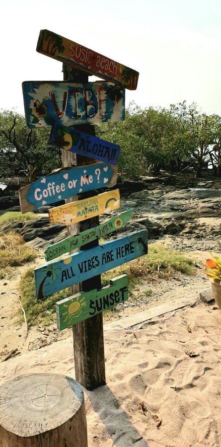 Colorful Wooden Greeting Sign on the Beach Editorial Image - Image of ...