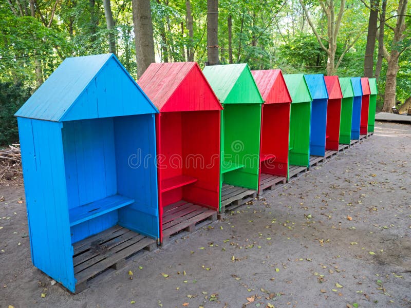 Colorful Wooden Huts in the Forest Stock Image - Image of number ...