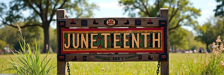 Colorful Wooden Juneteenth Sign in Sunny Park Setting Stock Image ...