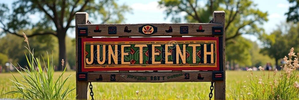 Colorful Wooden Juneteenth Sign in Sunny Park Setting Stock Image ...