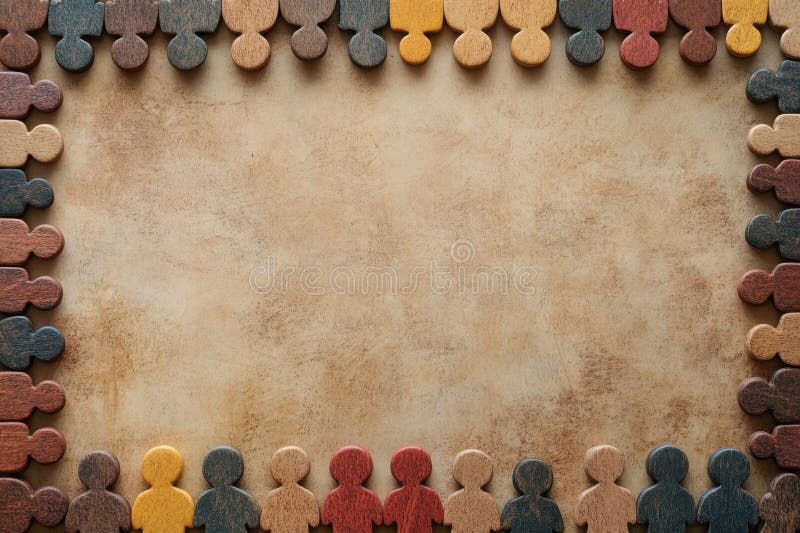 Colorful Wooden Figures Forming a Border Around a Textured Background ...