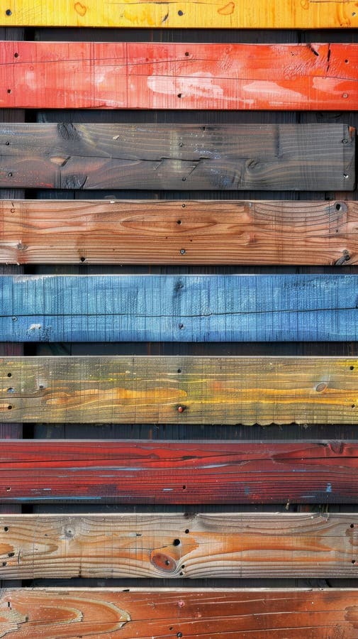 Colorful Wooden Planks in a Vertical Pattern, Artistic Wall Decoration ...