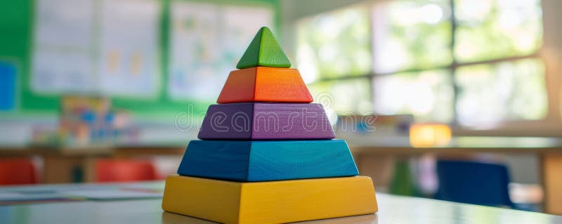 Colorful Wooden Pyramid Toy in Classroom Setting, Educational Concept ...