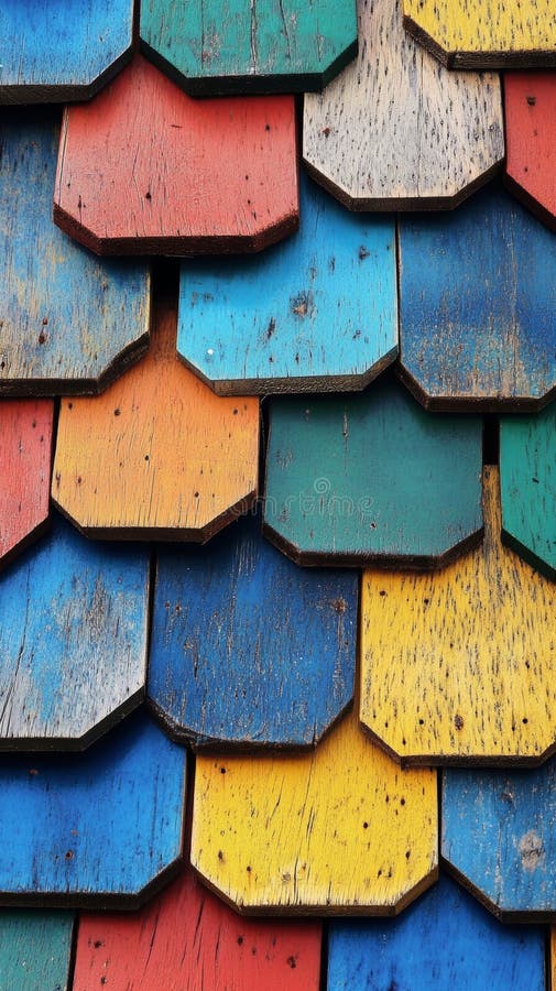 Colorful Wooden Shingles, Textured Pattern. Rustic Design and ...
