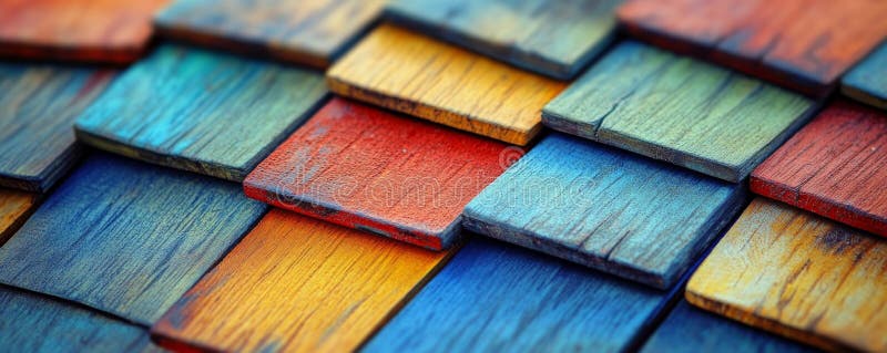 Colorful Wooden Shingles in Vibrant Pattern Stock Photo - Image of ...