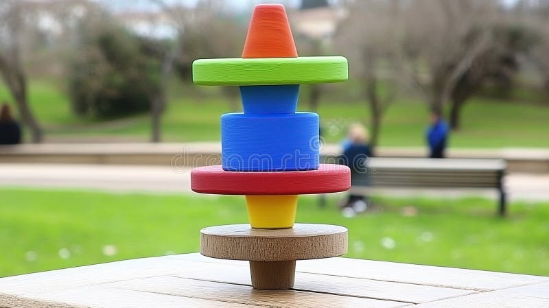 Colorful Wooden Stacking Toy in Park Stock Image - Image of children ...