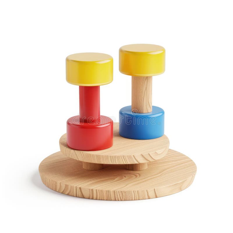 Colorful Wooden Stacking Toy Dumbbells on Platform: Fun Educational ...