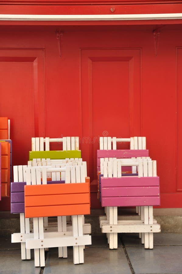 Colorful Wooden Tables and Chairs Painted Stock Photo - Image of color ...