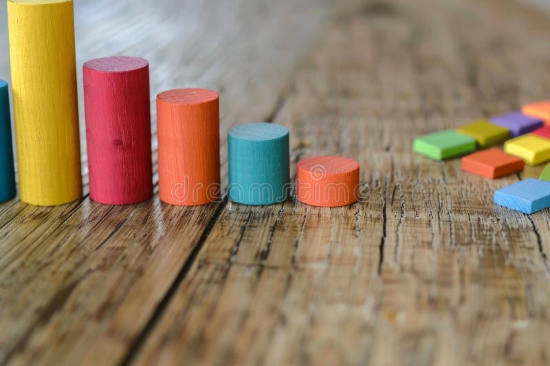 Colorful Wooden Toy Blocks Creating a Bar Chart on a Rustic Table Stock ...