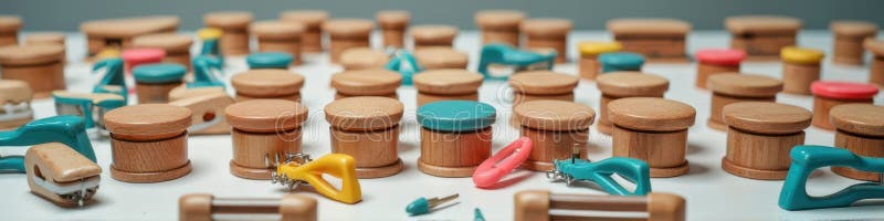 Colorful Wooden Toy Drums and Clips on Display Stock Illustration ...