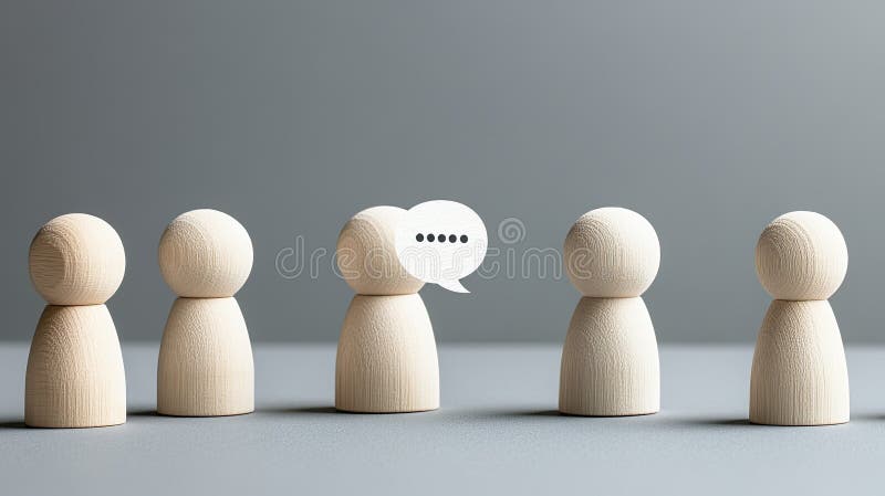 Colorful Wooden Toy Figures Display Speech Bubbles, Representing ...