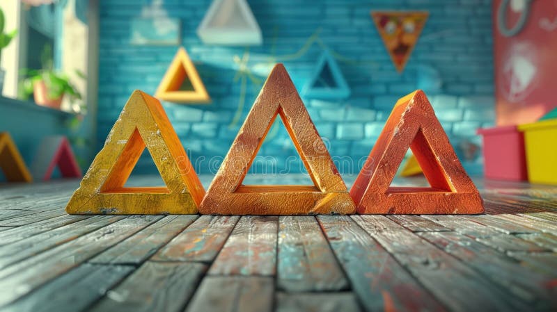 Colorful Wooden Triangular Blocks in a Playful Environment Stock ...