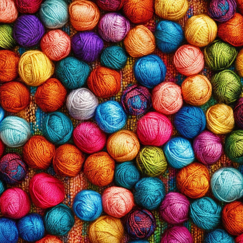 Colorful Wool Balls for Knitting on Burlap Background. Top View Stock ...