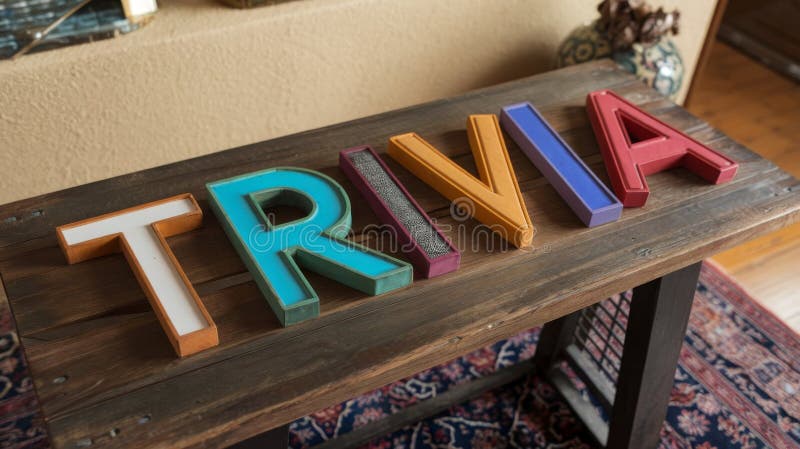Colorful Word Trivia on Wooden Table, Bright and Engaging Display Stock ...
