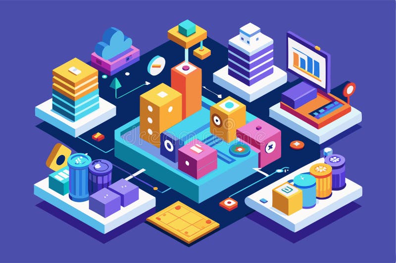 A Colorful Workspace Design Features Various Tech Elements and ...