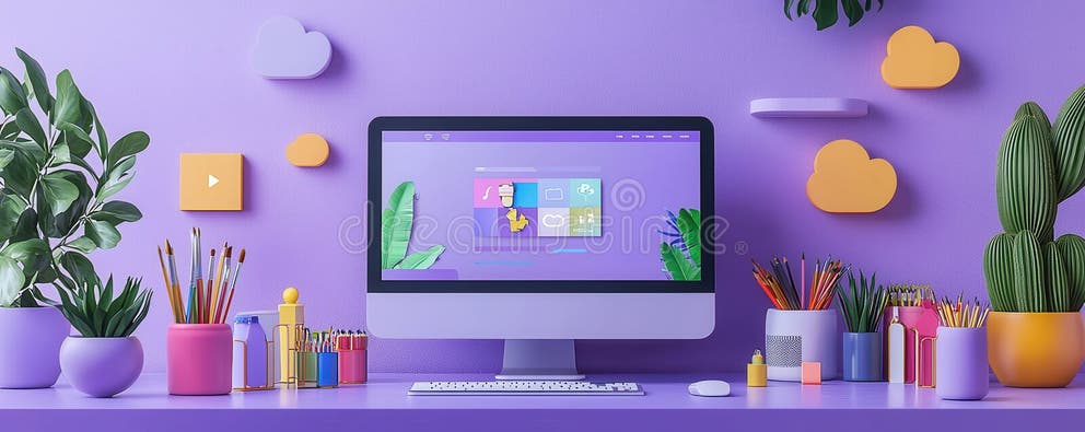 Colorful Workspace Featuring Creative Web Design Elements and UI Tools ...