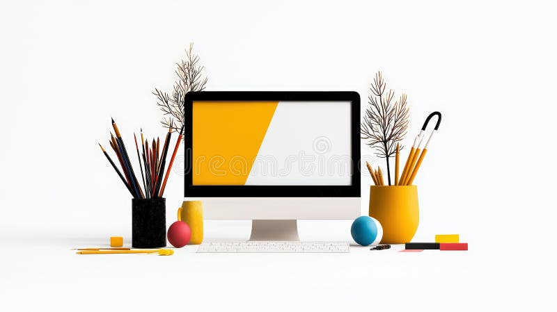 Colorful Workspace with Modern Computer Setup Stock Illustration ...