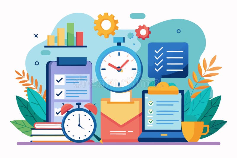 A Colorful Workspace Showcases Various Tools for Managing Time and ...