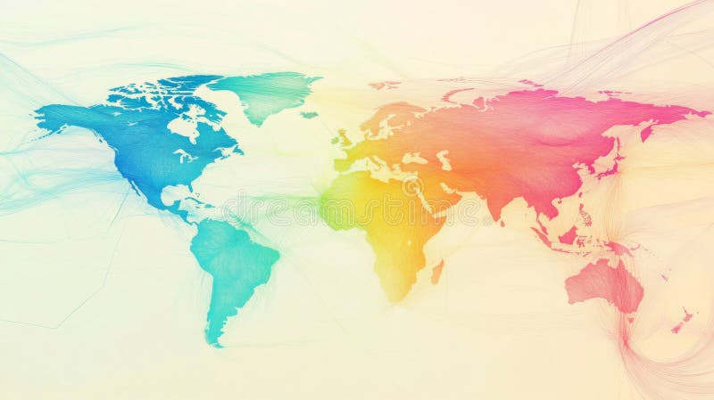 Colorful World Map Abstract Illustration with Connected Dots Stock ...