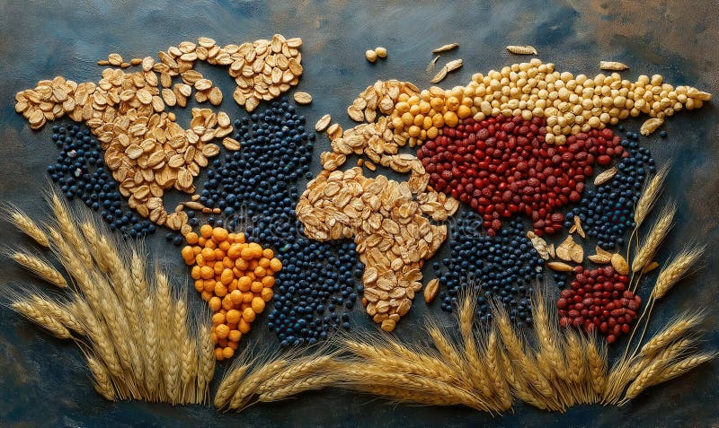 A Colorful World Map Created from Various Grains, Seeds, and Nuts ...