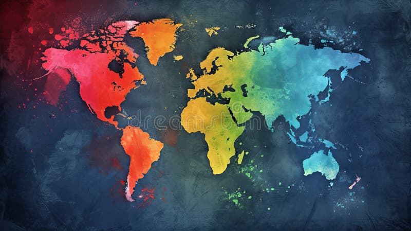 Colorful World Map on Dark Background Stock Photo - Image of dark ...