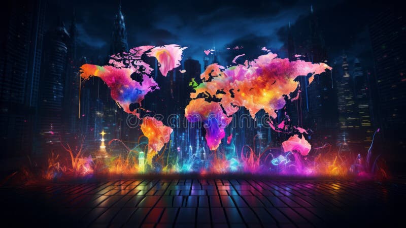 A Colorful World Map on a Dark Background Stock Photo - Image of ...