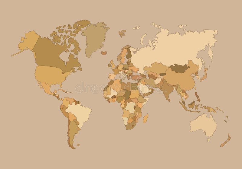 Colorful World Map. Different Colors for Different Countries. Vector ...