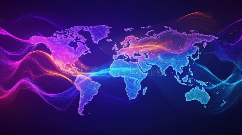 Colorful World Map with Glowing Lines Representing Connectivity and ...