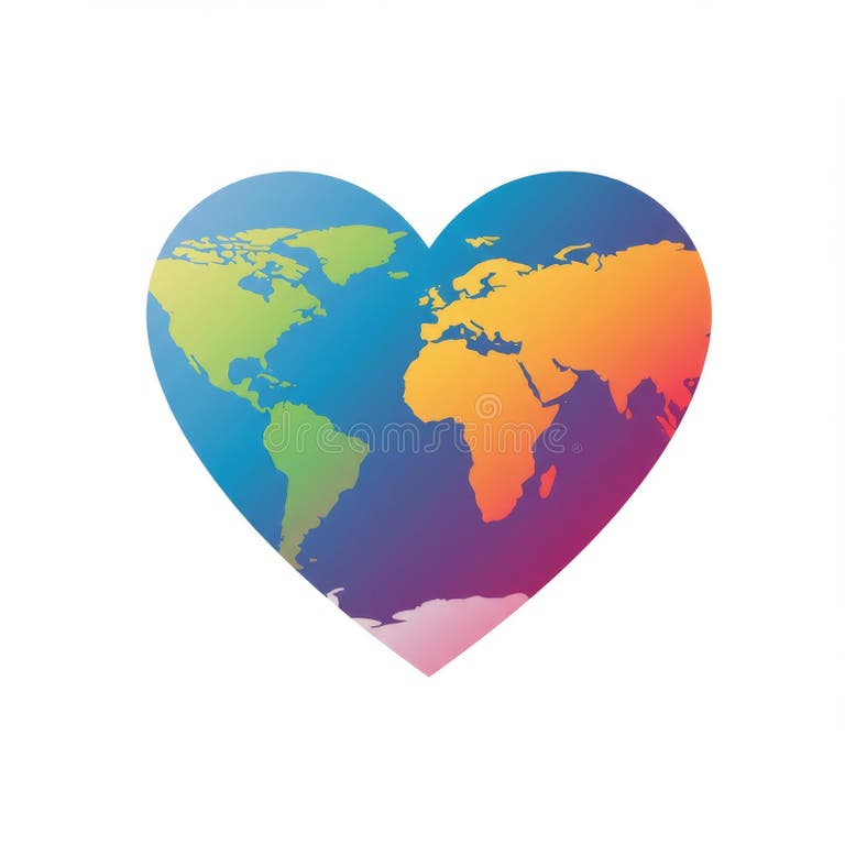 Colorful World Map in Heart Shape Stock Illustration - Illustration of ...