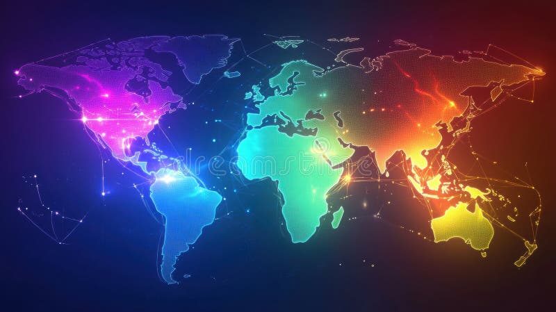 A Colorful World Map with Lines Connecting the Continents, AI Stock ...