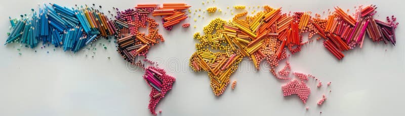Colorful World Map Made from Broken Chalk Pieces Forming Continents ...