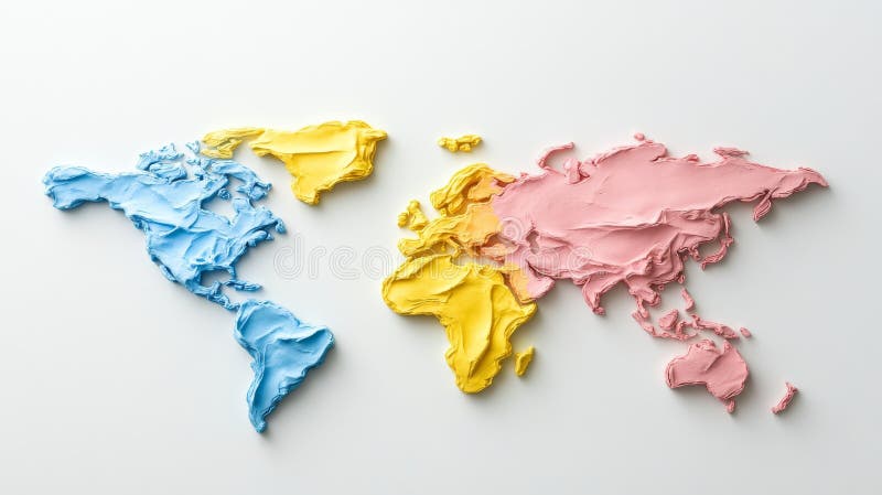 A Colorful World Map Made of Clay Featuring Continents on a White ...