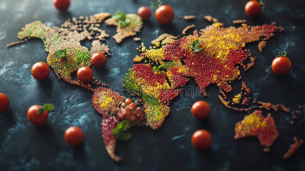 Colorful World Map Made of Grains and Tomatoes Stock Illustration ...