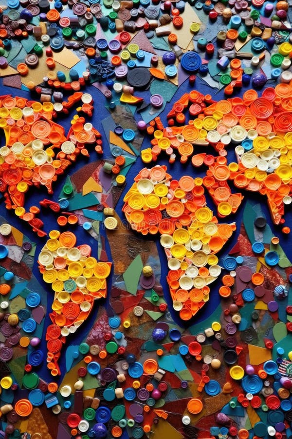 Colorful World Map Made of Recycled Materials Stock Photo - Image of ...