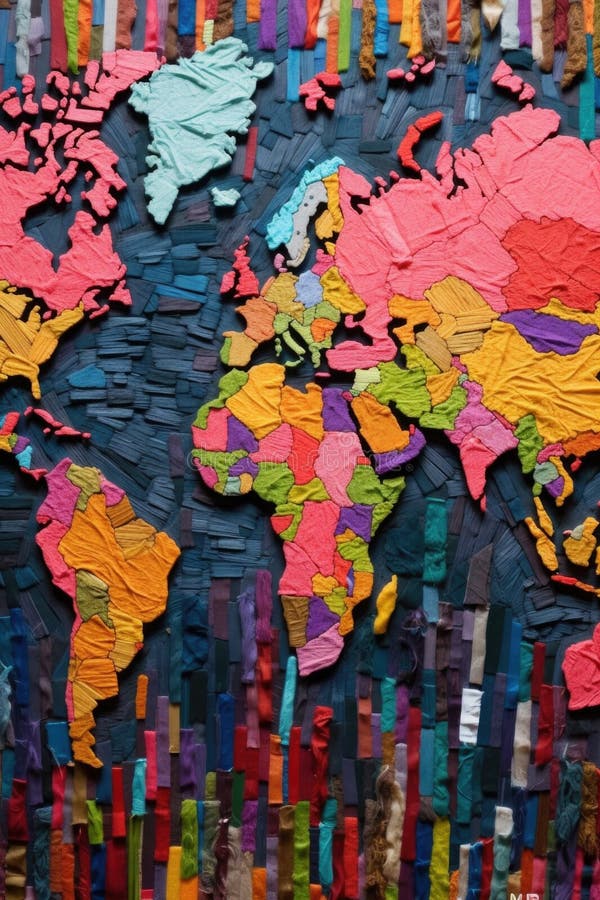 Colorful World Map Made of Recycled Materials Stock Illustration ...