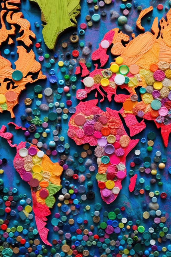 Colorful World Map Made of Recycled Materials Stock Illustration ...