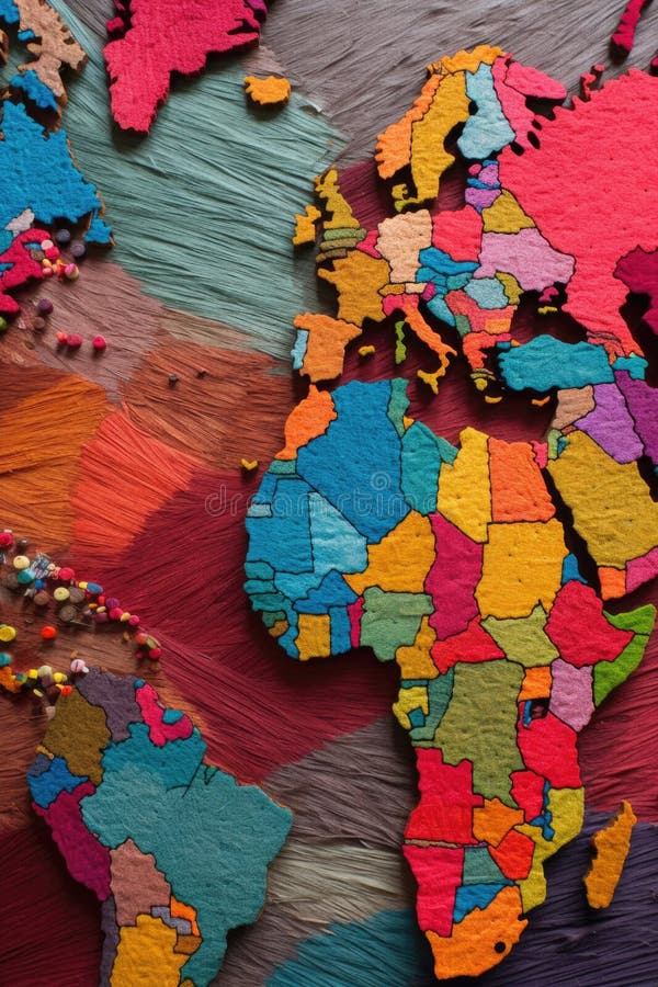 Colorful World Map Made of Recycled Materials Stock Illustration ...