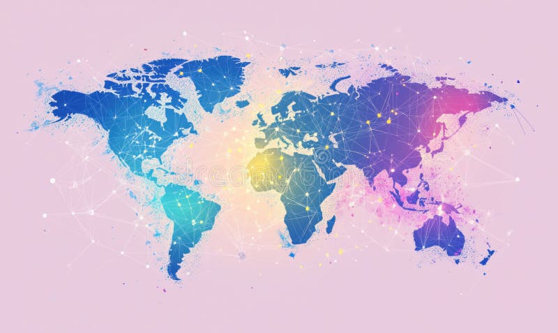 Global Connectivity Abstract World Map Vibrant Geometric Lines Network ...