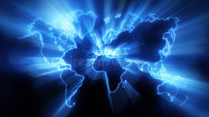 Colorful WorldÂ MapÂ on Dark Background, BlueÂ Glowing World Map Stock ...